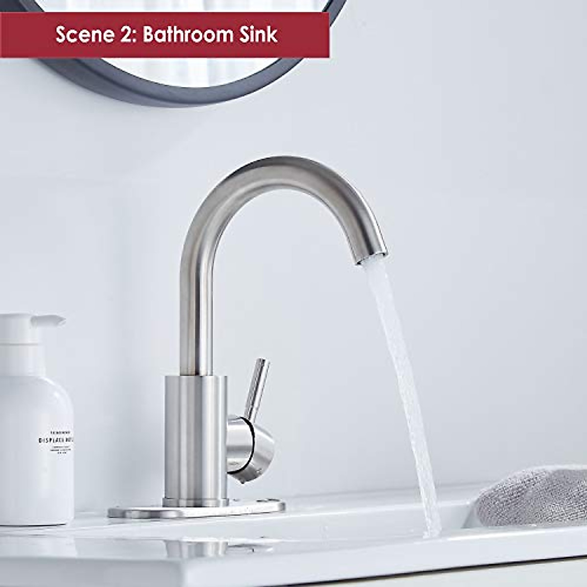 RODDEX Wet Bar Sink Faucet, Stainless Steel 360 Swivel Bar Mixer with 3 Hole Cover Deck Plate, Small Modern Single Handle Tap for Kitchen Bath Bathroom Sink, Brushed Nickel …