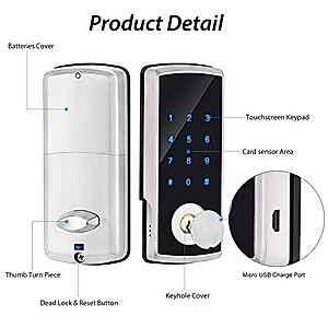 Front Door Keyless Entry Door Locks Deadbolt Locks with Keypads, Bluetooth Door Locks Touchscreen APP Keyless Door Locks for Apartment Home Hotel Office, Auto Lock