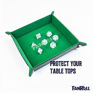 Metallic Dice Games FanRoll Fold Up Velvet Dice Tray w/PU Leather Backing: Green, Role Playing Game Dice Accessories for Dungeons and Dragons