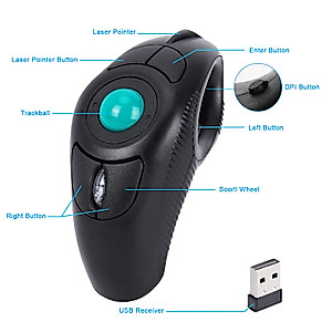 welspo Wireless USB Handheld Finger Trackball Mouse with Laser Pointer