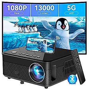4K FHD WiFi Projector, Bluetooth Projector, 200" Portable Movie Projector, 13000 Lumens 500 ANSI Home Theater Video Projector Compatible with HDMI, USB, Laptop, iOS & Android Smartphone