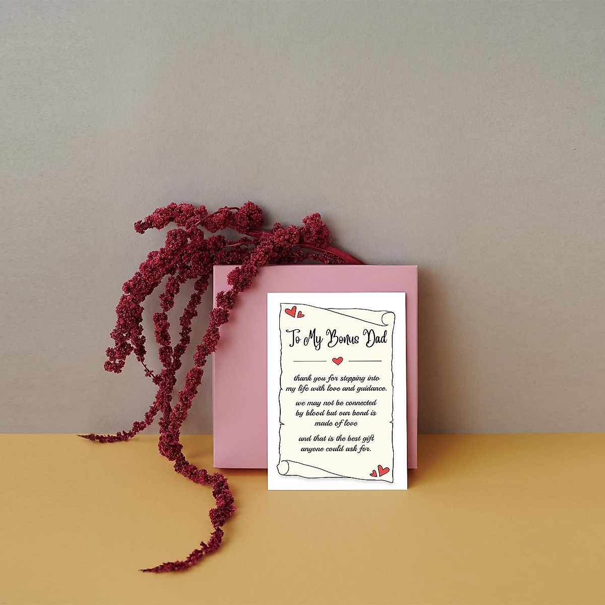 SuperShunhu Sweet Birthday Card for Bonus Dad, Funny Poem Fathers Day Card for Bonus Dad, Bonus Dad Card from Stepdaughter Stepson, Appreciation Card for Stepdad, Thank You Card