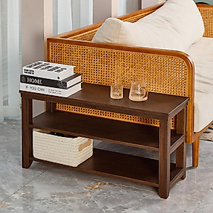 Aroktake Shoe Rack Bench, 2-Tier Wood Heavy Duty Shoe Organizer Shelf for Entryway, Living Room,Bedroom (Brown, 11.81"X31.5"X16.54")