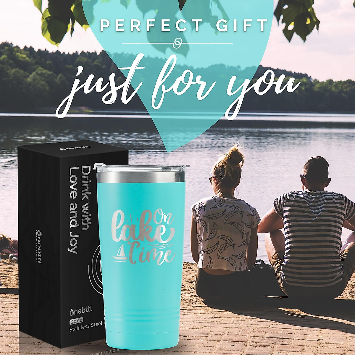 Onebttl Lake House Gifts, Lake Life Gifts for Women/Men, 20oz Insulated Tumbler, Perfect for Boat Owner/Lake Lovers - Lake Time (Teal)
