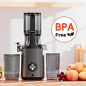 Cold Press Juicer, JoyBear Slow Masticating Machines with 5.3" Extra Large Feed Chute Fit Whole Fruits Vegetables Easy Clean Self Feeding Effortless for Batch Juicing, High Juice Yield, BPA Free 200W