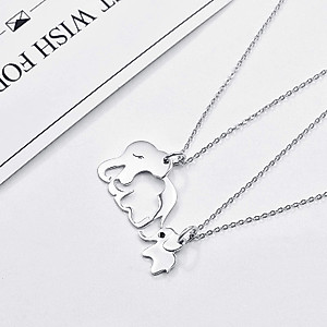 Cuoka Elephant Matching Necklace Sterling Silver Elephant Mother Daughter Pendant,Elephant Matching Jewelry for Women Mom