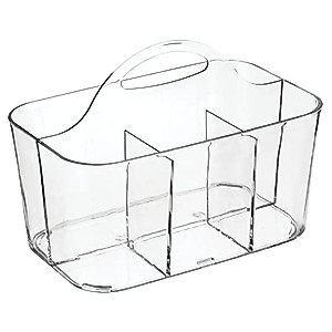 mDesign Small Plastic Nursery Storage Caddy Tote - Divided Bin with Handle for Baby/Kids - Hold Bottles, Spoons, Bibs, Pacifiers, Diapers, Wipes, Baby Lotion - Lumiere Collection - Clear
