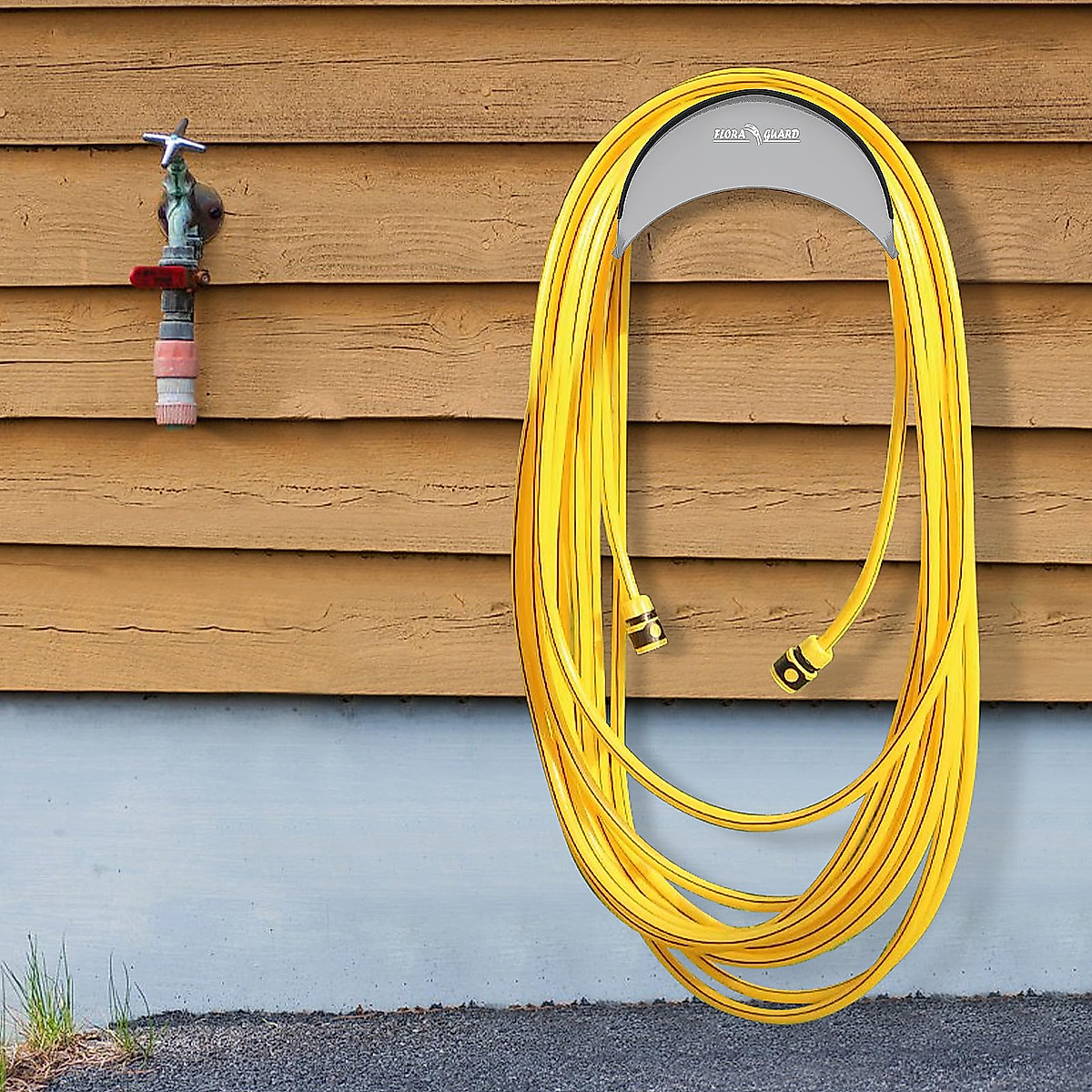 FLORA GUARD High Carbon Steel Hose Hanger Wall Mount Garden Hose Holder Hose Bracket, Garden Hose Holder,Metal, Wall Mount (Silver)