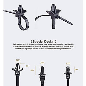 VAGURFO 120 Packs Car Mount Wire Tie, Nylon Push Mount Cable Zip Tie Strap Self-Locking Tie,Fastener Cable Clips for Sorting Out Cable and Wire Clearly, Household Construction Electronic Auto Industry