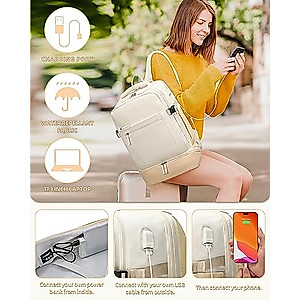 ZOMFELT Travel Backpack for Women, Flight Approved Carry on Backpack with Shoes Compartment & Wet Pocket, Water Resistant 17inch Laptop Bag with USB Charging Port for College Weekender Hiking Trip