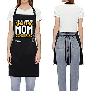 Drawelry Funny Aprons for Mother's Day Gifts: Women Grill Cooking Bake Waterproof Apron 2 Pocket Adjustable Neck Strap (amazing mom)
