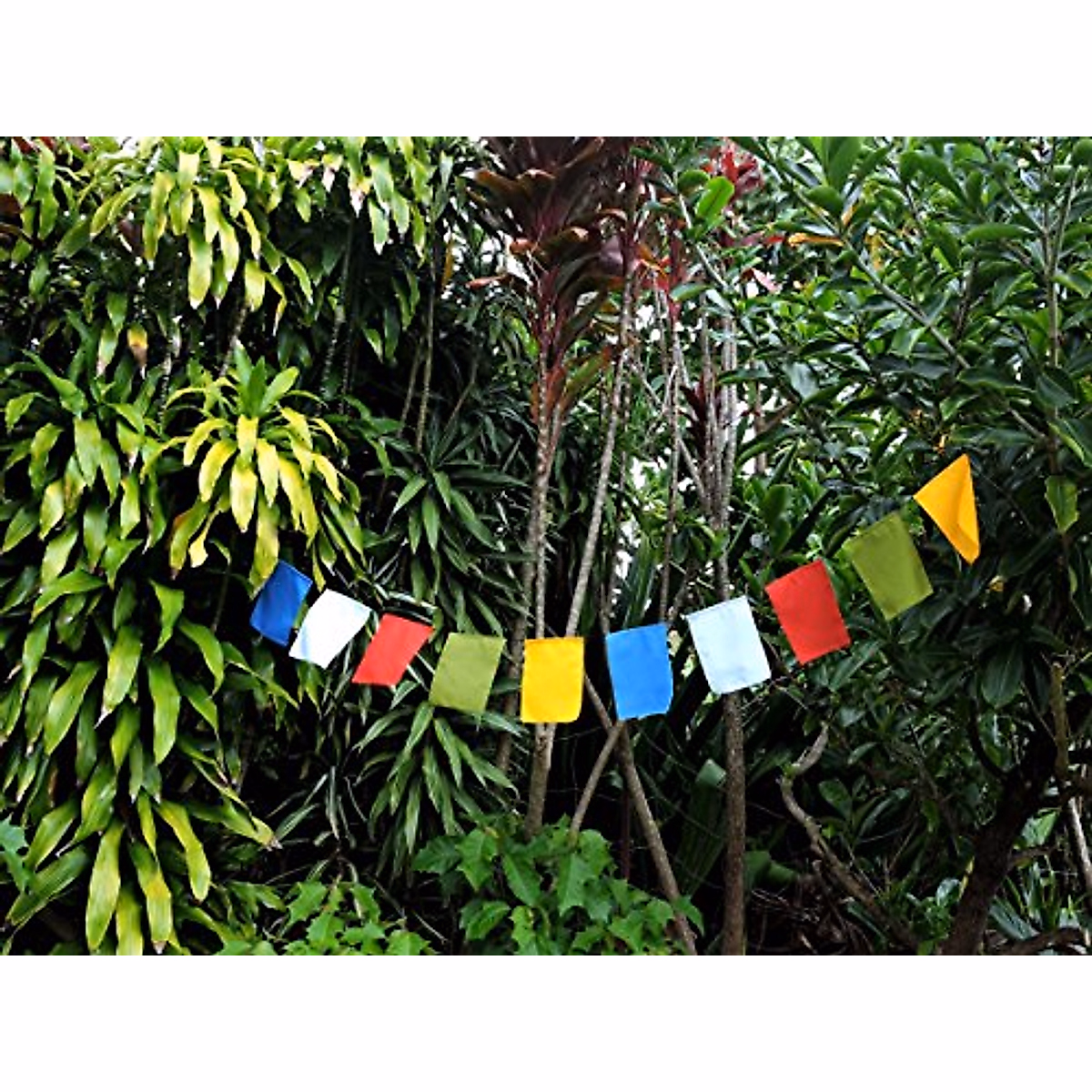 Blank prayer flags set of 10 flags surged edge. five Tibetan traditional colors which are Yellow, green, red, white and blue. Each color represents an element.