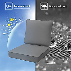 AAAAAcessories Outdoor Deep Seat Cushions for Patio Furniture, Water-Resistant Replacement Patio Chair Cushions Set of2,24 x24 x 5 inch, Darker Gray