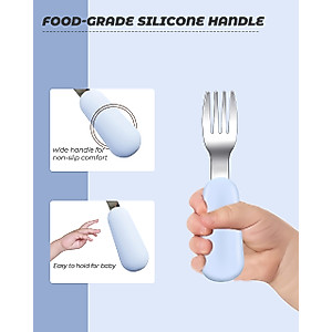 4 pcs Toddler Utensils, Stainless Steel Toddler Silverware Set with Round Handle, Baby Forks for Self Feeding, 2 Toddler Forks and 2 Toddler Spoons, BPA Free