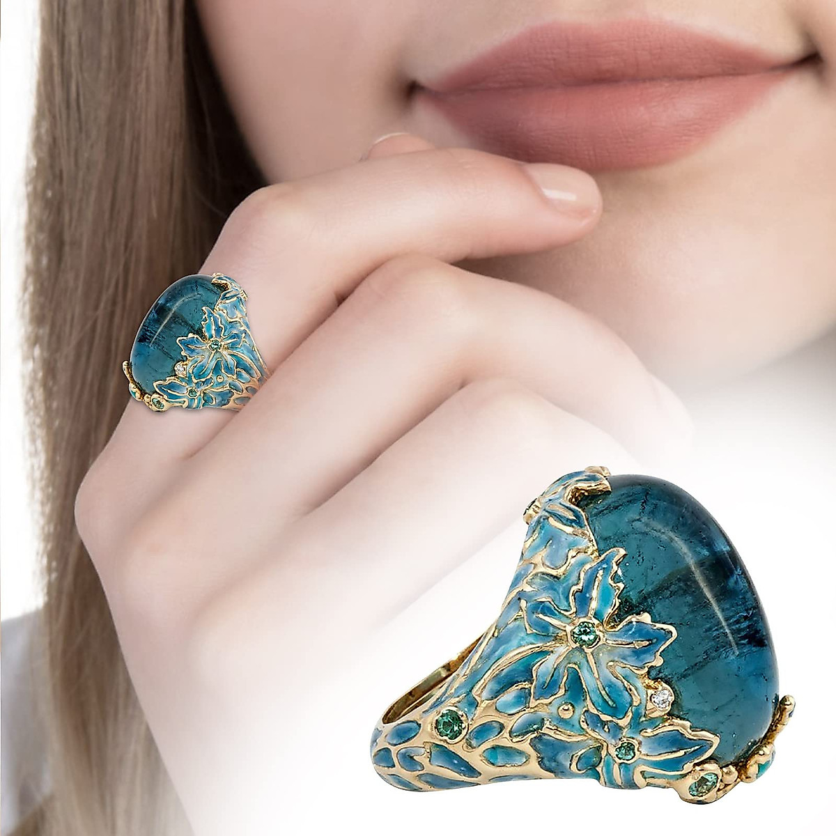 Costume Rings Drop Shaped Ring Diamond Lover Water Ring Full Fashion Hollow Rings Heart Mood Ring (Blue, 8)