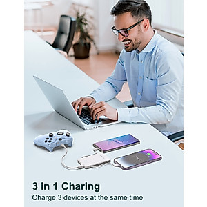 miisso 6000mah Card Size Built in Cables Power Bank, Built in USB C Cords Battery Pack Travel Charger Portable Charger for Phones, 4 Output Ultra Slim Battery Pack Compatible with iPhone, White