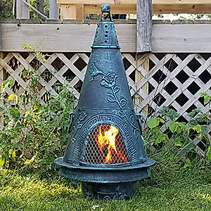 The Blue Rooster Garden Cast Aluminum Chiminea in Antique Green