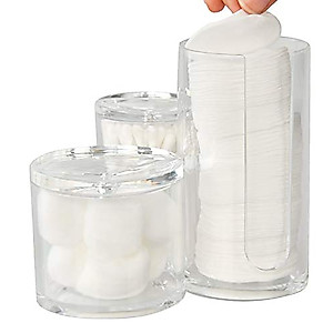 Home-X Bathroom Organizer Jars, 3 in 1 Acrylic Storage Containers with Lids, Vanity Decor, Cotton Rounds and Swabs Organizer, 5 ½” H x 2 ¾” D, 3" H x 3" D, 3 ¾” H x 2 ¼” D