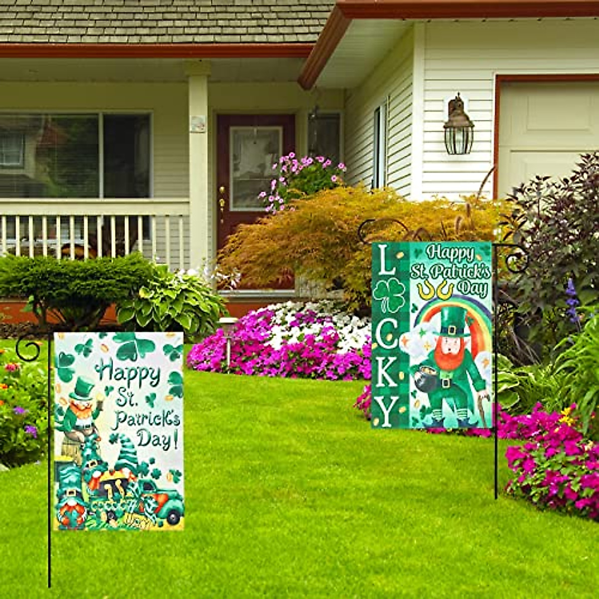 St Patricks Day Decorations Outdoor, St Patrick's Day Garden Flag Gnome Shamrock , 3PCS Yard Flag Irish Green Shamrock Garden Flag Double Sided Decorative Garden Flag for St. Patrick's Day Outdoor Decoration（3PACK)