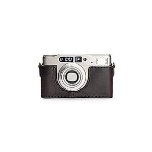 Contax TVS II Case, BolinUS Handmade Genuine Real Leather Half Camera Case Bag Cover for Contax TVS II Camera with Hand Strap (Coffee)