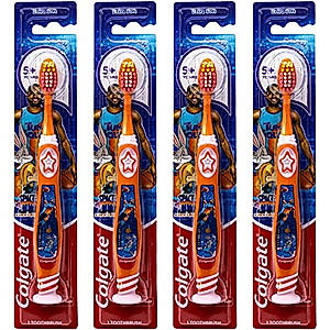 Colgate Space Jam Kids Toothbrush with Suction Cup, 5+ Years, Extra Soft (Colors Vary) - Pack of 4