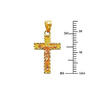 The World Jewelry Center 14k REAL Two Tone Gold Religious Jesus Crucifix Cross Charm Pendant