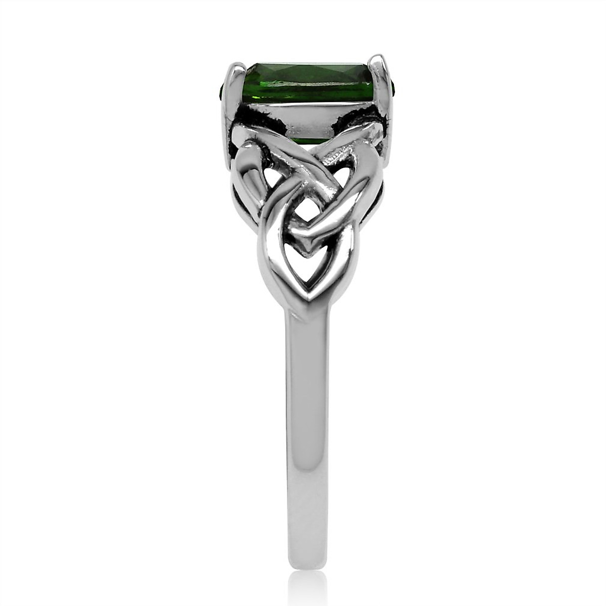 Silvershake 1.15ct. Green Chrome Diopside 925 Sterling Silver Celtic Knot Solitaire Ring Size 7.5