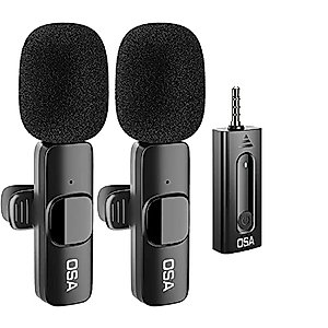 Wireless Lavalier Microphone, OSA Camera Microphone for iPhone, Android Phone, Camera, Clip-on Plug & Play Auto-sync and Noise Reduction for Video Recording, Interview
