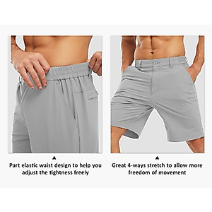 TBMPOY Men's Golf Shorts 9'' Elastic Waist Quick Dry for Flat Front Travel Casual Shorts with 5 Pockets(Light Grey,34)