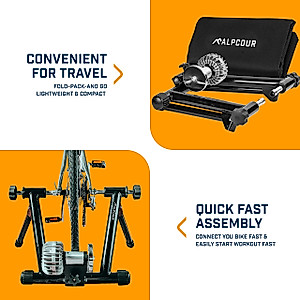 Alpcour Fluid Bike Trainer Stand for Indoor Riding – Portable Foldable Stainless Steel Trainer, Noise Reduction, Progressive Resistance, Dual-Lock System – Road & Mountain Bikes' Stationary Exercise