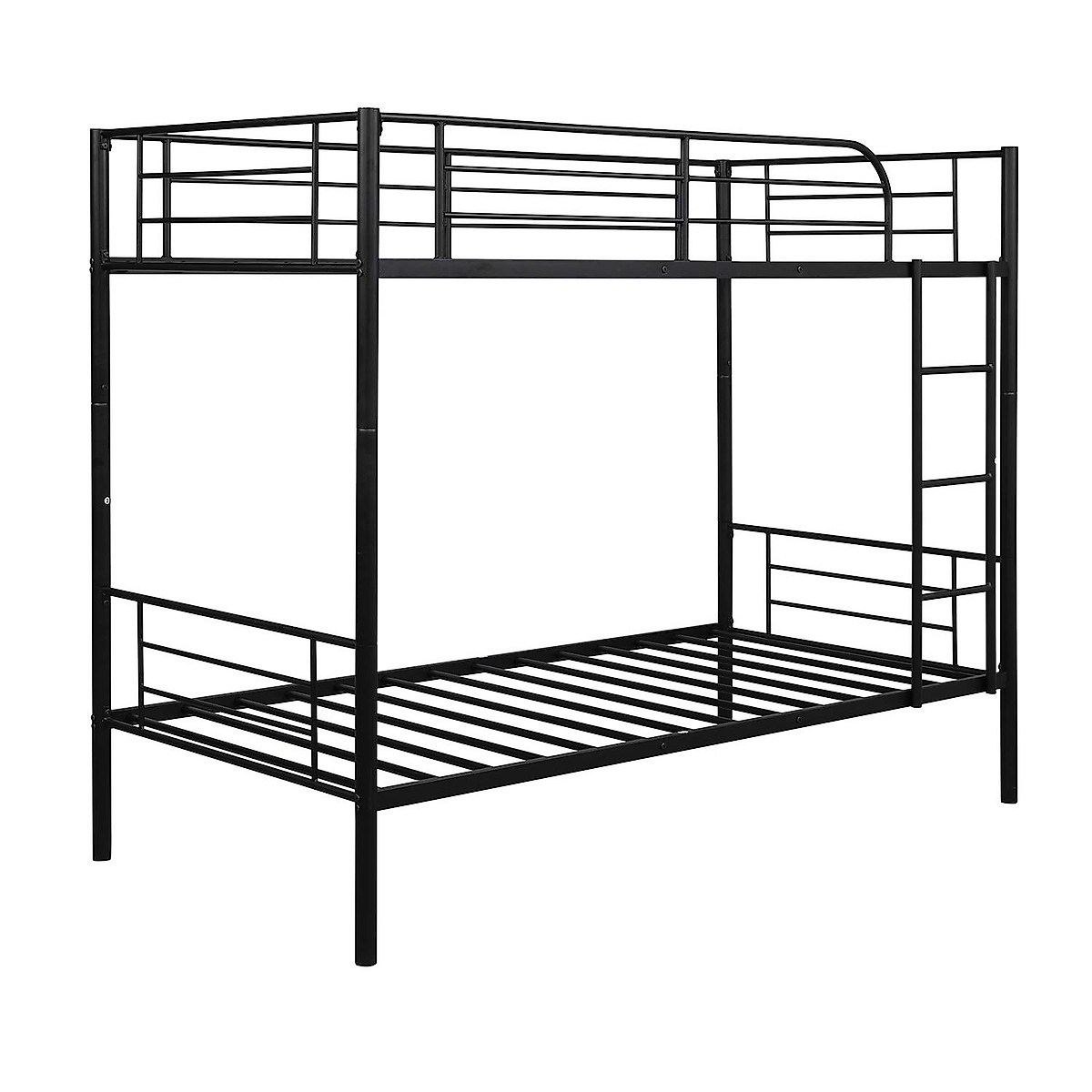 JULYFOX Steel Bunk Bed Twin Over Twin, Modern Metal Bed Frame 550 lb Heavy Duty with Stairs Side Guard Rails 10.8 inch Storage Space No Box Spring Needed 2 Twin Bed Platform for Kids Teens Black