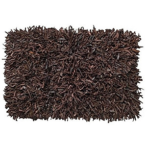 HF by LT Handwoven Leather Shag Rug, 23 x 35 inches, Chocolate