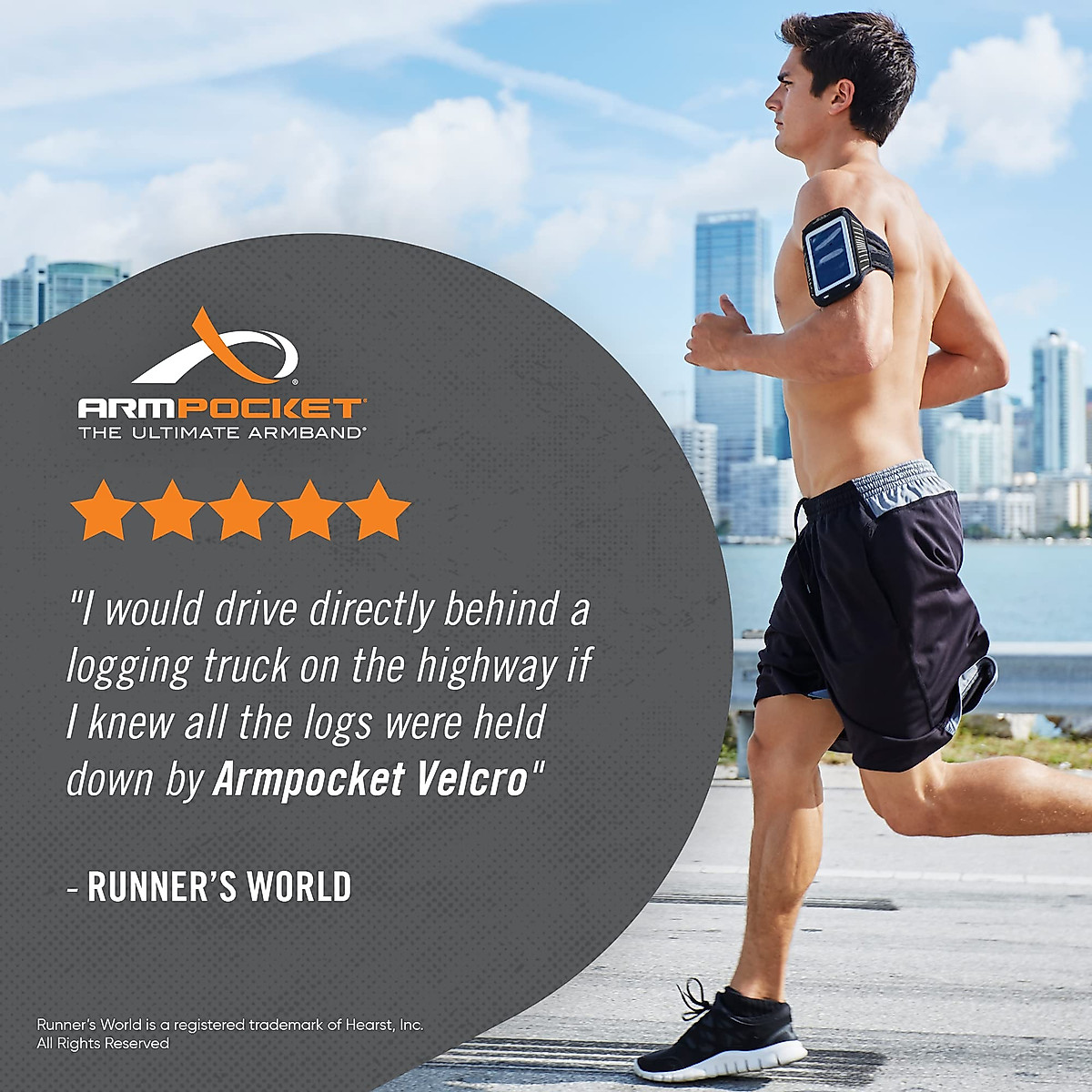 Armpocket Racer Plus Arm Band, Running Phone Holder for iPhone 12/13 Mini, Galaxy S7 Edge, Pixel 4A, & Devices Without Cases Up to 6.3 Inches, 10 to 15-inch Black Strap