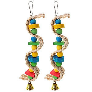 LUOZZY 4 Pcs Hanging Bird Toy Parrot Biting Toy Safety Wood Parrot Toy Wooden Teething Toy Bird Cage Hanging Toy