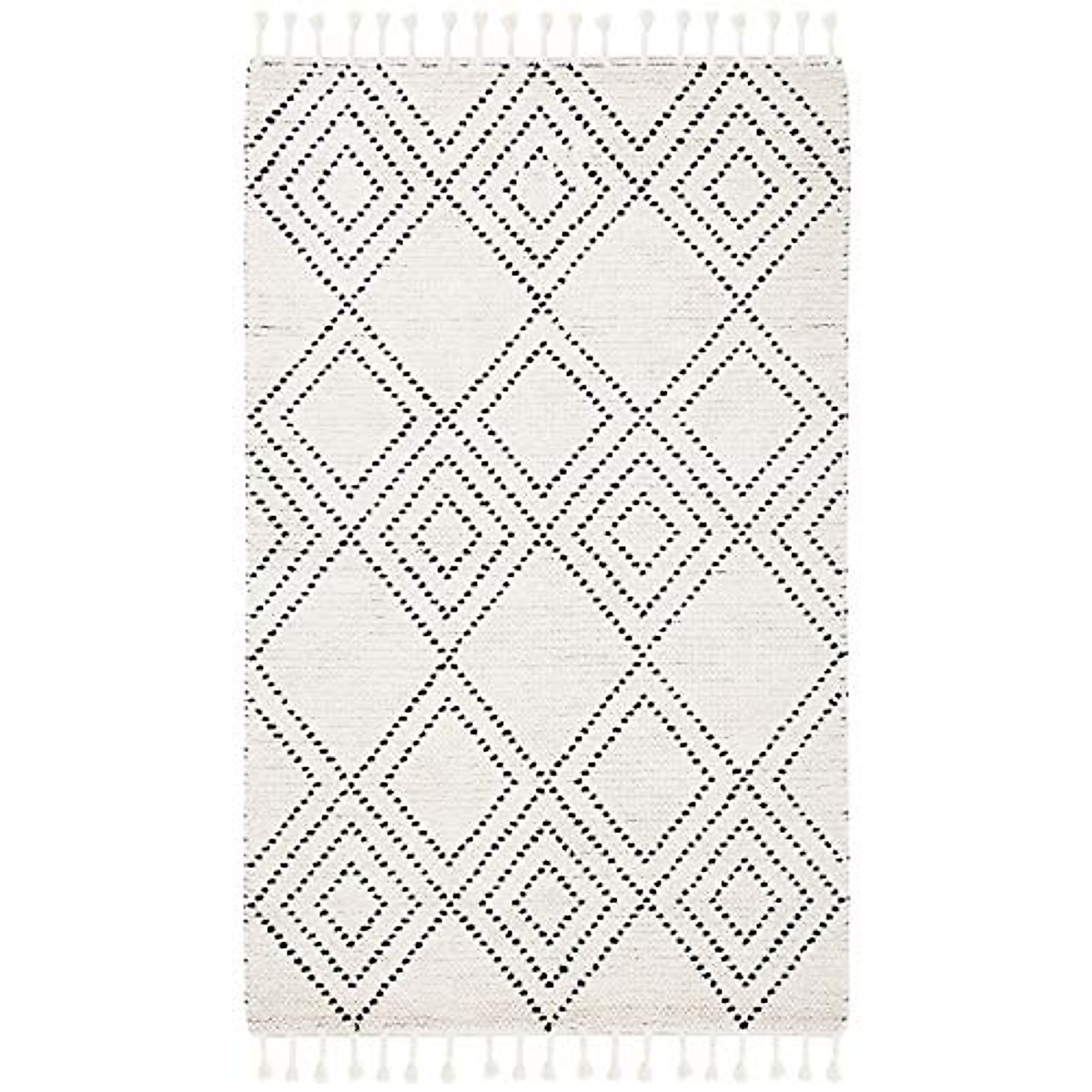 Safavieh Casablanca Collection Accent Rug - 4' x 6', Ivory & Black, Handmade Moroccan Boho Wool Braided Tassel, Ideal for High Traffic Areas in Entryway, Living Room, Bedroom (CSB676Z)