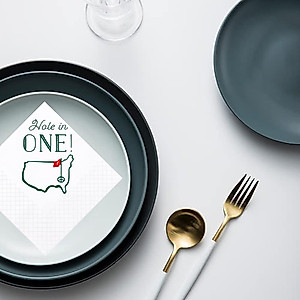 Geloar Golf Cocktail Napkins, 100 Pack Hole in One First Birthday Golf Themed Paper Disposable Cocktail Beverage Napkins for Baby 1st Hole In One Birthday Decorations 2-Ply, 5x5 Inches (Hole in One)