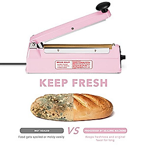 METRONIC Impulse Sealer 8 inch, Manual Heat Sealer Machine for Plastic Bags, Shrink Wrap Bag Sealers Heavy Duty Sealing Machine with Repair Kit ( Pink)