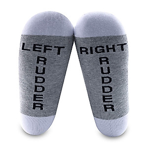 MBMSO 1 Pairs Pilot Socks Gifts Aviation Socks for Men Left Rudder Right Rudder Aviation Themed Gifts (1 Pair Grey LR Rudder socks)