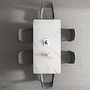 Modern Kitchen Dining Slate Table for 6 Seat,Rectangular Dining White Sintered Stone Table for Home,Kitchen,Living Room,Dining Room,1 Table (White Top)