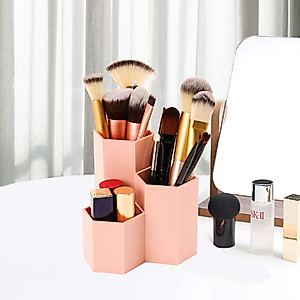 Weiai Makeup Brush Holder Organizer, 3 Slots Pink Cosmetic Brushes Storage Solution