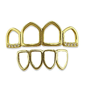 18k Gold Teeth Grillz Open Face Outline 4 Teeth Vampire Fangs Grillz