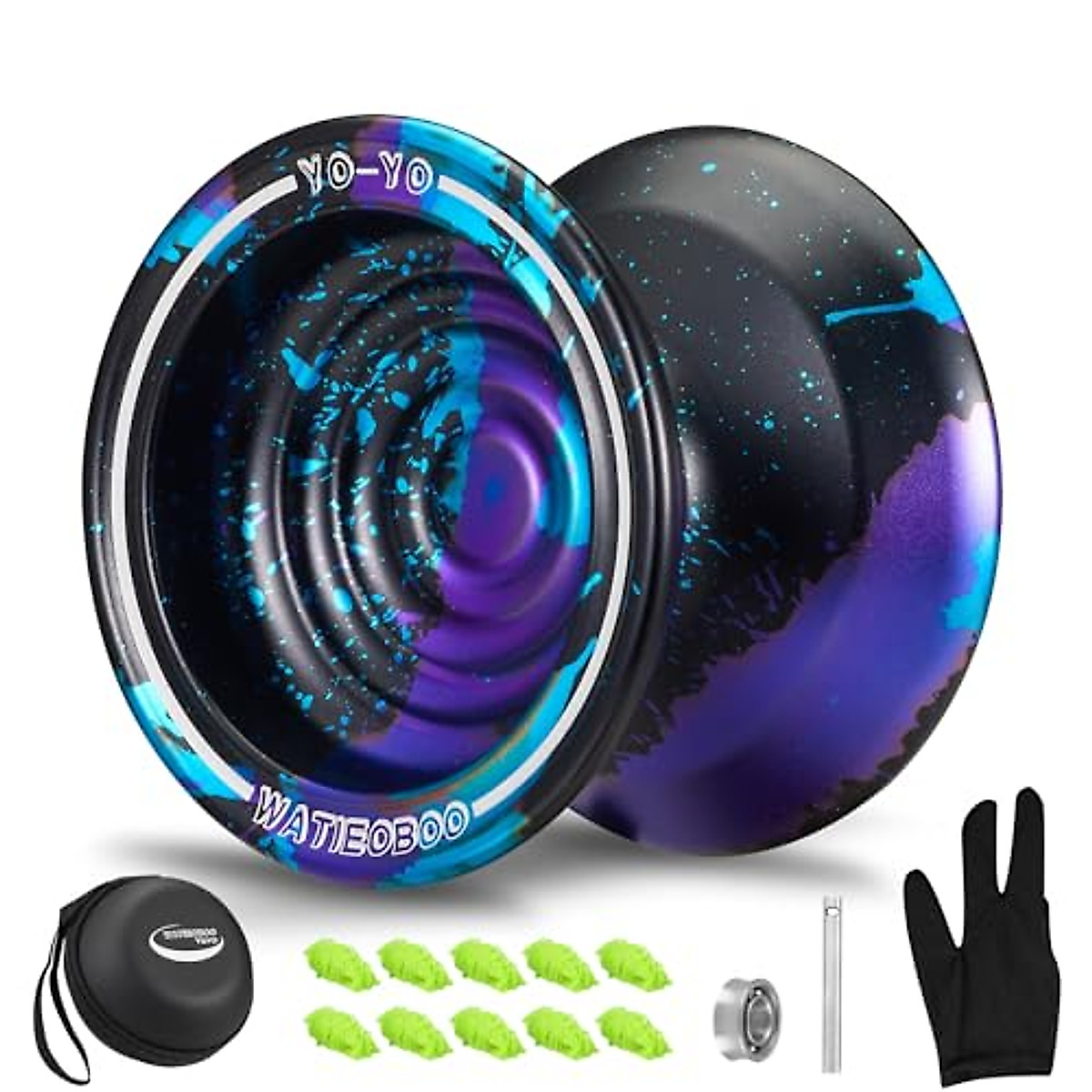 WATIEOBOO Unresponsive Metal Yoyo Professional, Replacement Responsive Ball Bearing Yoyo for Kids Beginners, Professional Trick Yoyo for Adults with Bag, Glove and 10 Yoyo Strings
