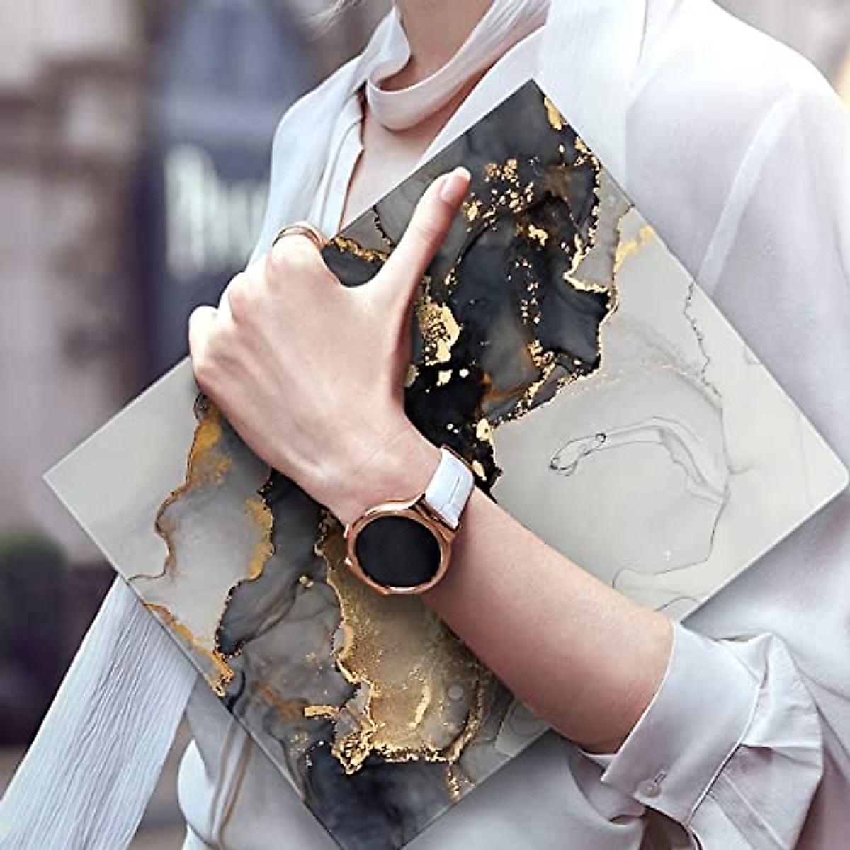 WAVEYU Durable 3 Ring Binder 1 Inch Ring with Letter Size Interior Pockets for School Office Supplies Black+Gold Marble