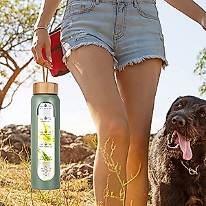 Aqulea 32 Oz Borosilicate Glass Water Bottle with Times to Drink | BPA Free - Reusable Wide Mouth Motivational Water Bottles with Infuser & Silicone Sleeve with Time Marker