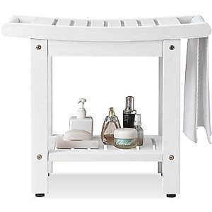 ACUEL Poly Lumber Shower Bench Seat, Larger Size 22" x 13", Shower Benches for Inside Shower, Waterproof Shower Stool with Handles & Storage Shelf, Shower Chair for Bathroom, Bath Stool (White)