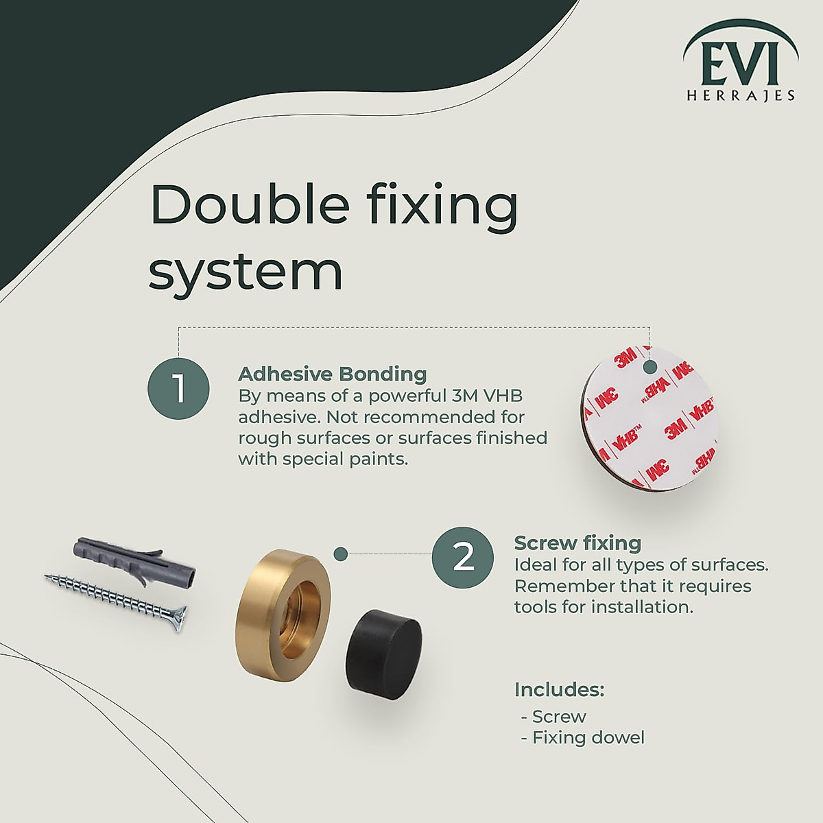 EVI | Wall Mounted Doorstop | Natural Silicone | Adhesive or Screw Installation | Brass Matte | Mod. I-254 (Brass Matte - Black Rubber)