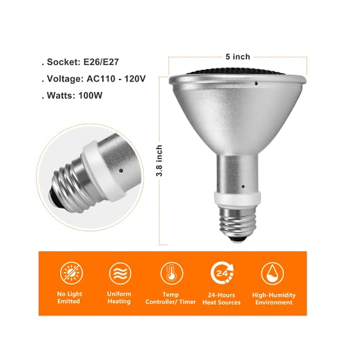 C-Raptile Deep Heat Projector 100W Infrared Reptile Heat Lamp Bulbs Reptile Light