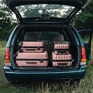 Karl home 4 Piece Luggage Sets, Travel Suitcase, Large Capacity Lightweight Luggage Sets with TSA Lock & Spinner Wheels, for Business, Travel, School Starts (16"/20"/24"/28"), Rose Gold