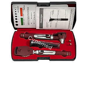Premium Double Handle Otoscope Set -Otoscope/Great for School -Cynamed (BURGUNDY)