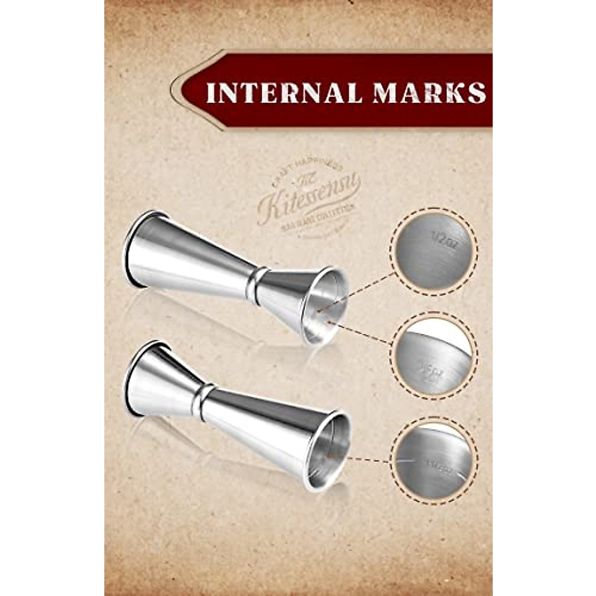 KITESSENSU Jigger for Bartending, Japanese Jigger 2 oz 1 oz with Measurements Inside, 18/8 Stainless Steel Cocktail Jiggers